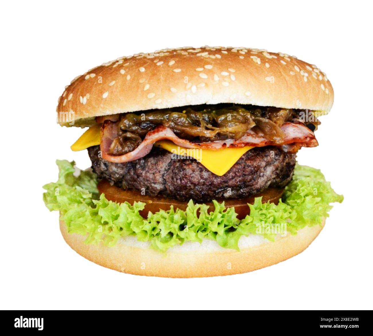 fresh tasty hamburger Classic cheeseburger with beef patty, pickles ...