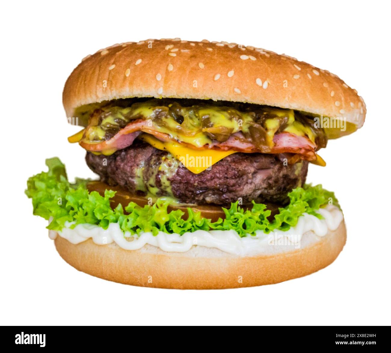 fresh tasty hamburger Classic cheeseburger with beef patty, pickles ...
