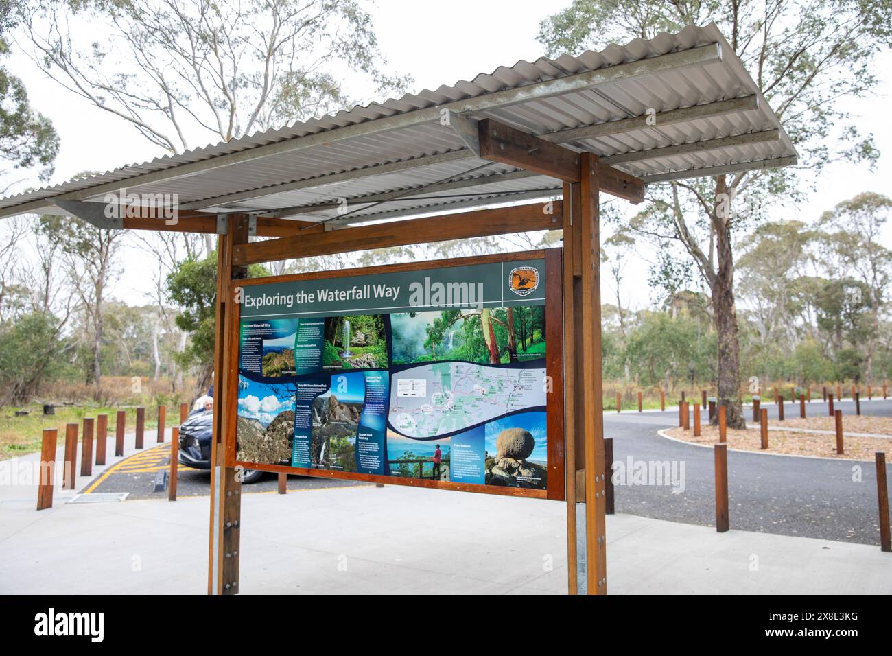 The Waterfall Way between Ambleside and Coffs Harbour, information sign ...
