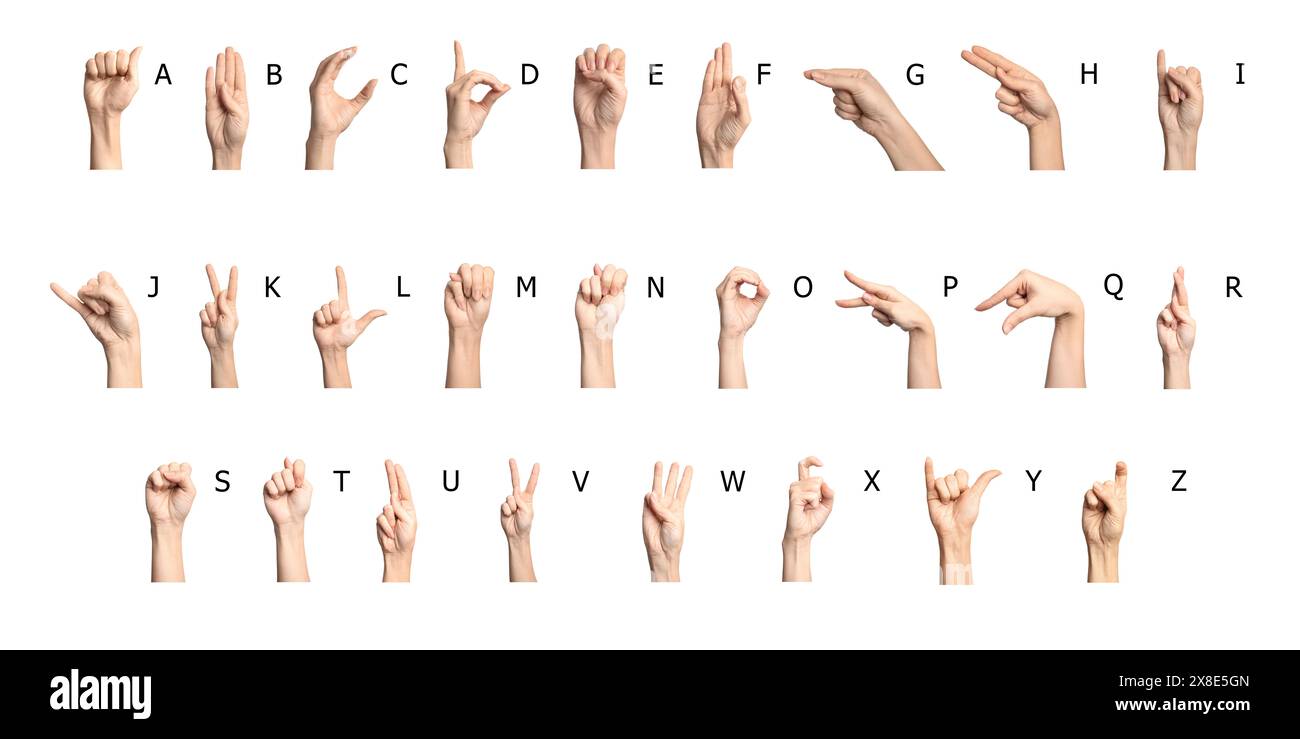 Sign language alphabet. Hand gestures and corresponding letters on ...