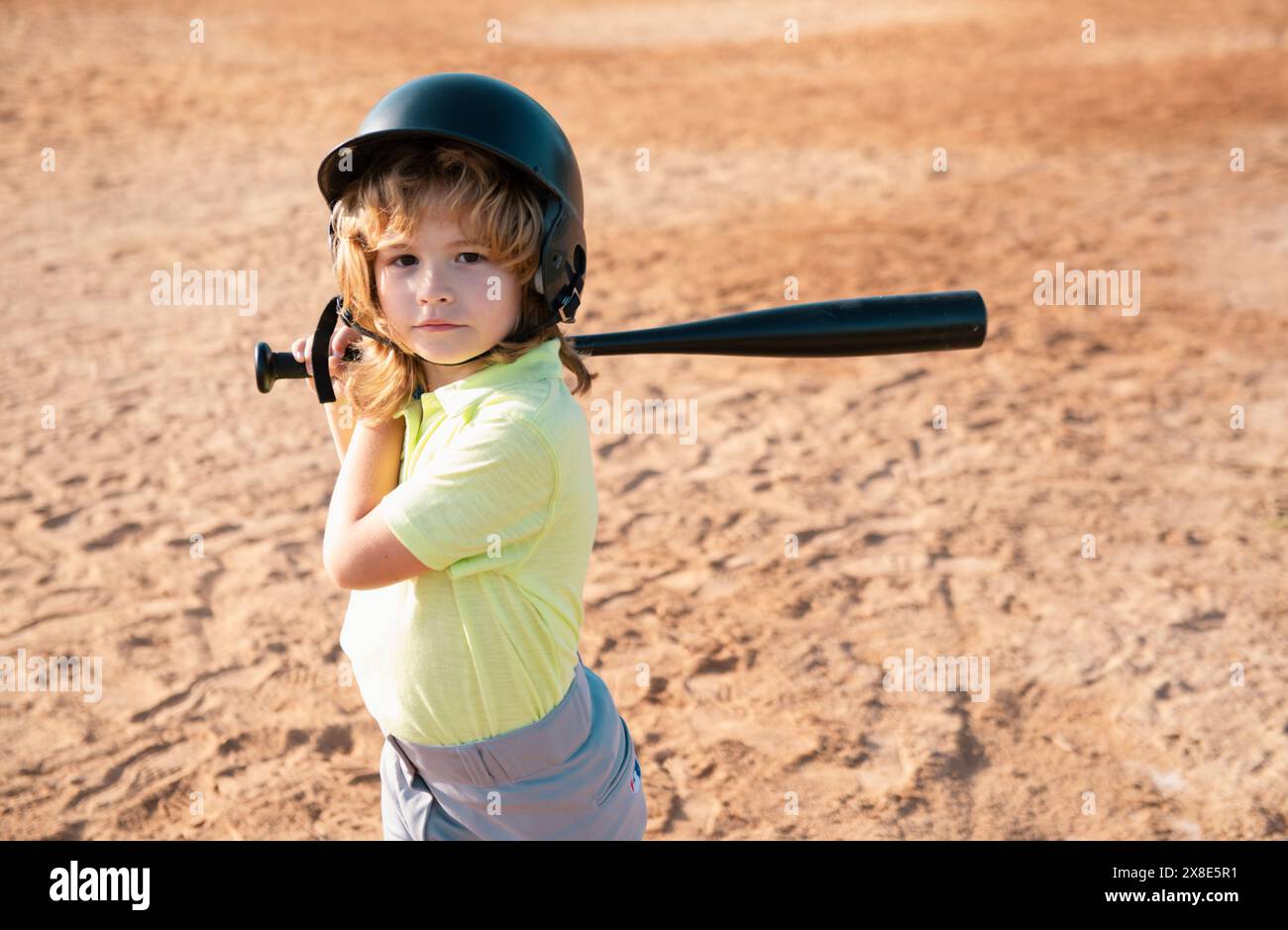 Boy kid posing with a baseball bat. Portrait of child playing baseball ...