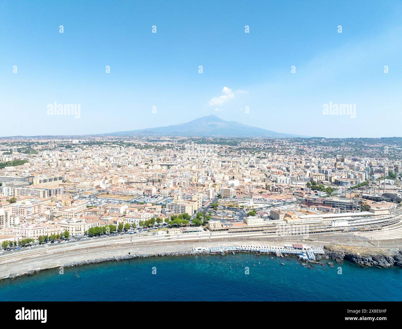Aerial view of mount Etna Volcano from Catania, Sicily island, Italy ...