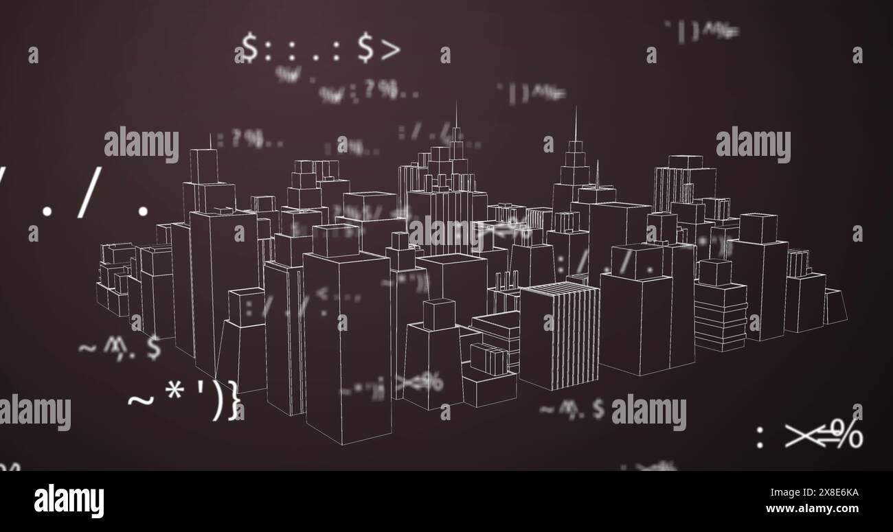 Animation symbols over digital city hi-res stock photography and images ...