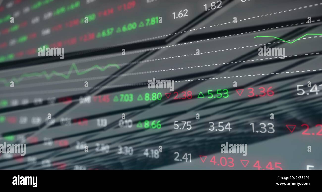 This is an image of a stock exchange display board with graphs and ...