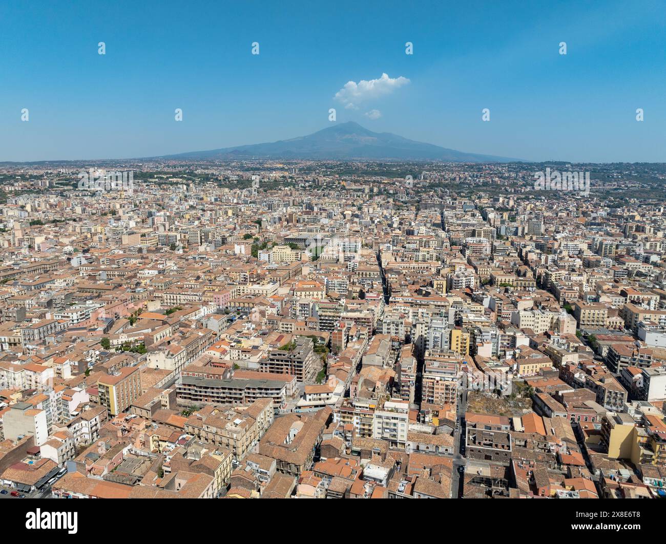 Aerial view of mount Etna Volcano from Catania, Sicily island, Italy ...