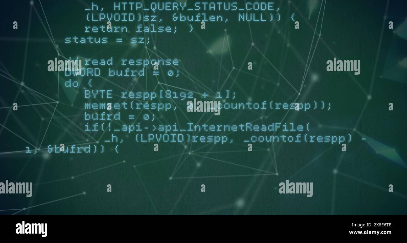 Image of statistical data processing over plexus networks against green background Stock Photo ...