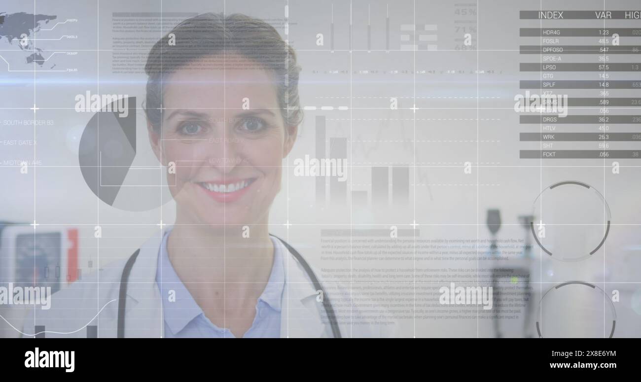 Image of statistical data processing over caucasian female doctor ...