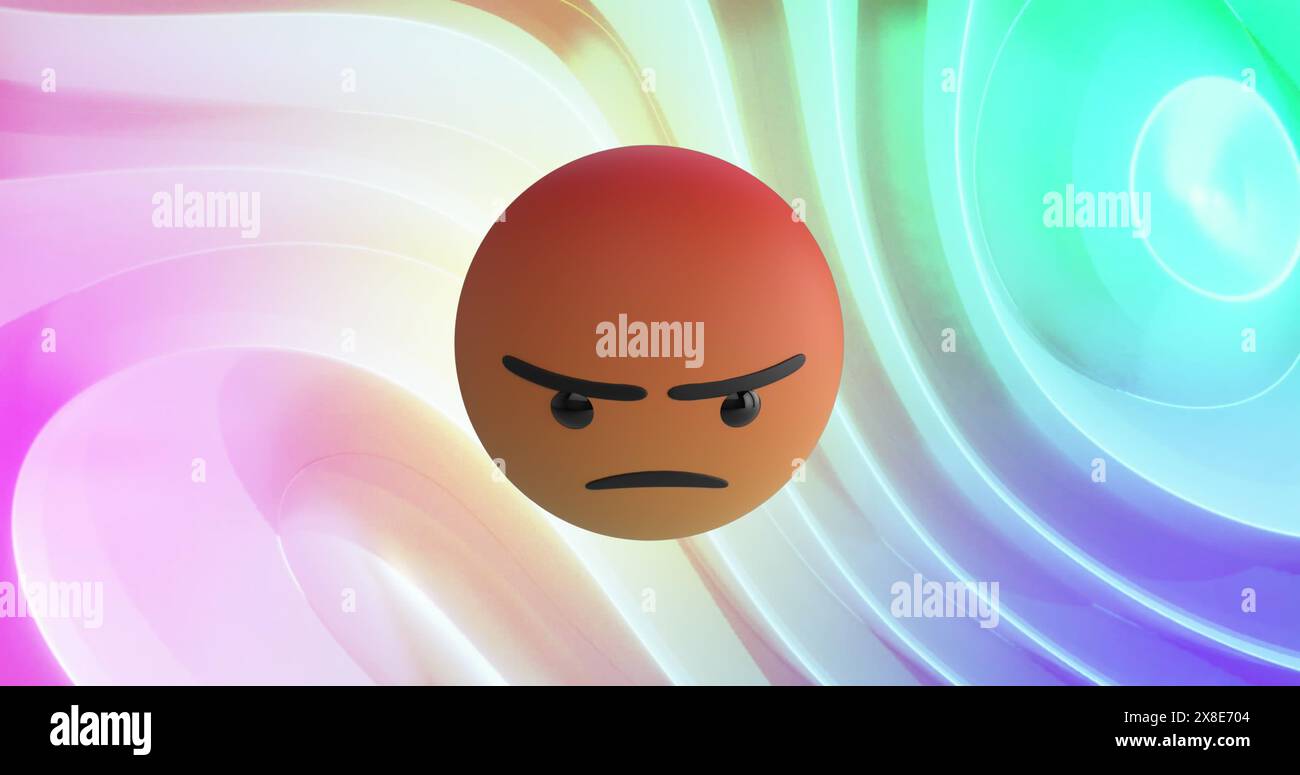 Image of emoji icons over blue and green shapes moving Stock Photo - Alamy