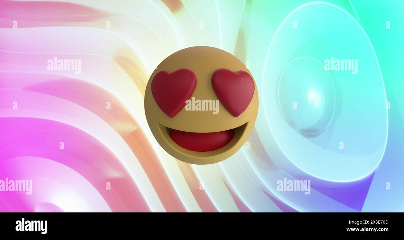 Image of emoji icons over blue and green shapes moving Stock Photo - Alamy