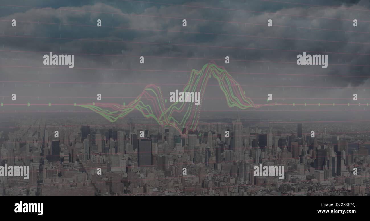 Graph overlaying cityscape, displaying fluctuating trends Stock Photo ... Graph overlaying cityscape, displaying fluctuating trends Stock Photo ...