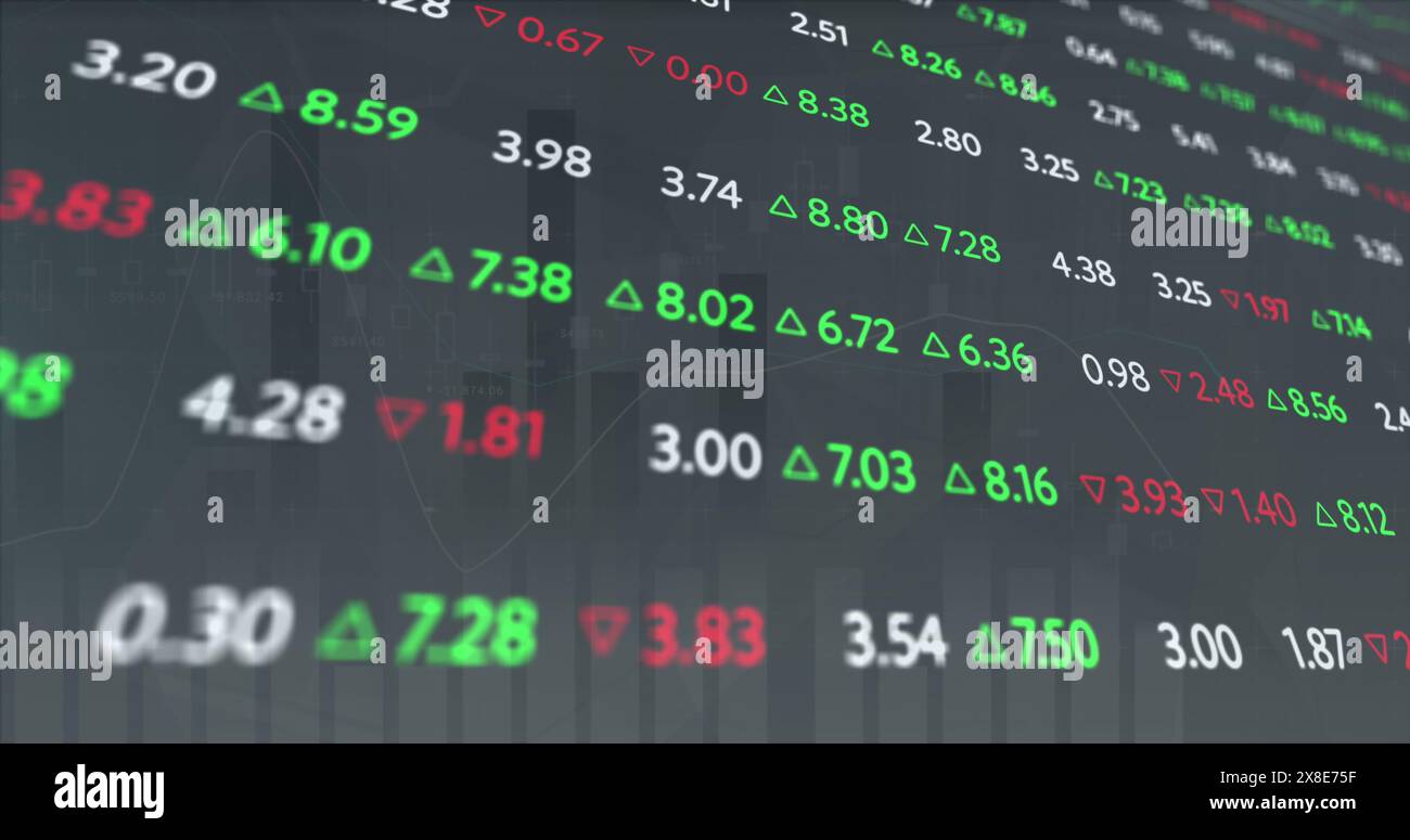 Image of statistical and stock market data processing against grey background Stock Photo - Alamy