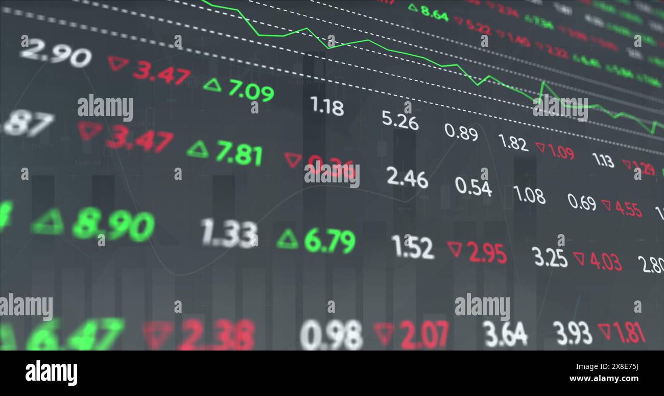 Image of statistical and stock market data processing against grey ...
