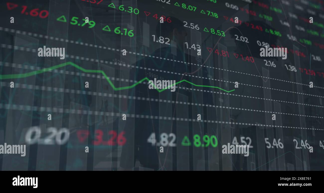 Image of stock market data processing over rear view of businessman ...