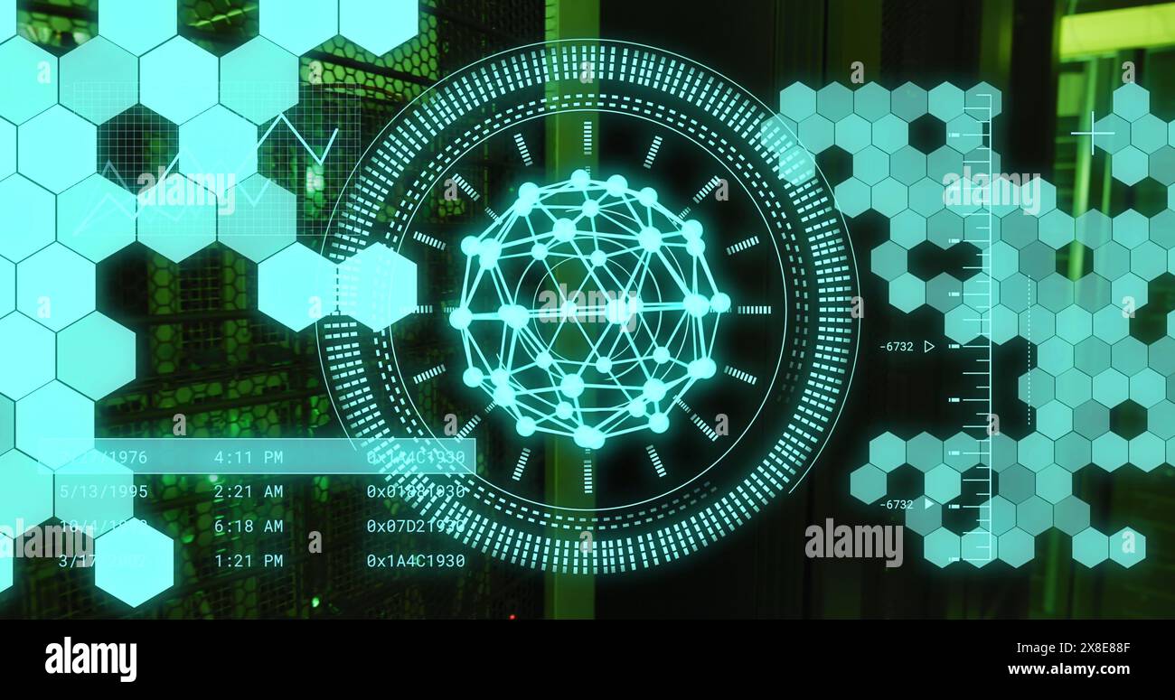 Image of data processing and shapes moving over server room Stock Photo ...