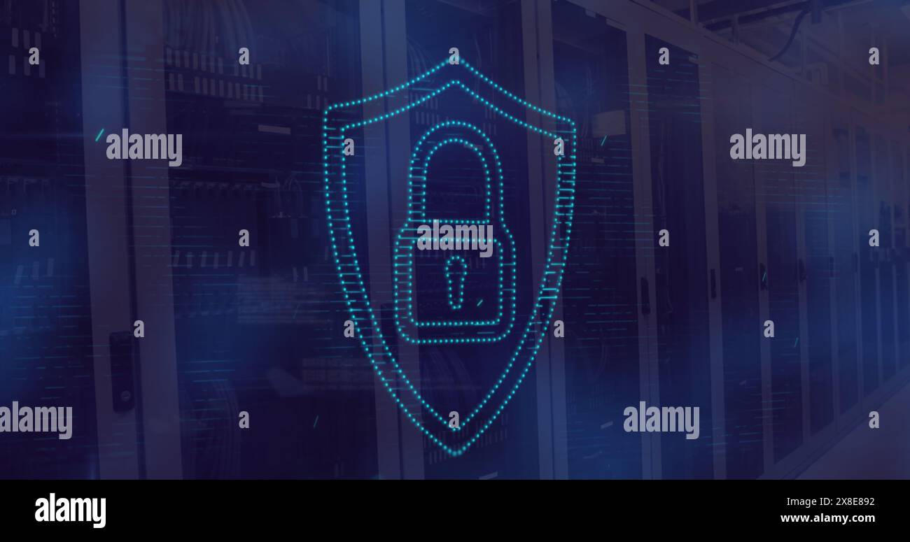 Image Of Light Spot Over Security Padlock Icon And Data Processing