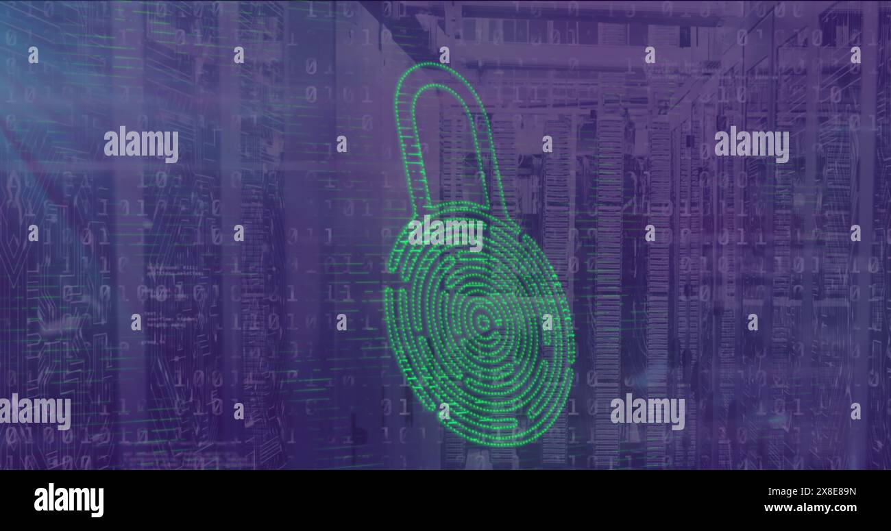 Image of padlock icon over data processing and server room Stock Photo - Alamy