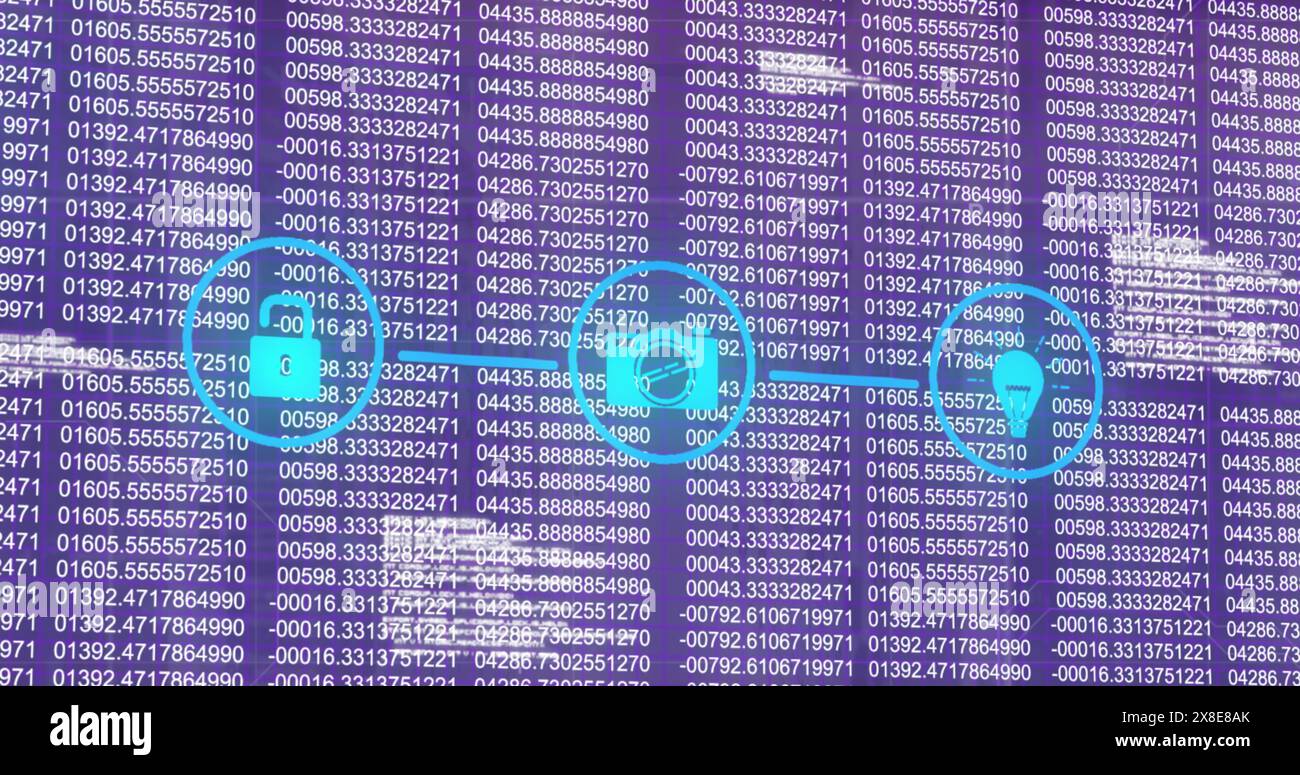 Image of media icons and binary coding over data processing Stock Photo - Alamy