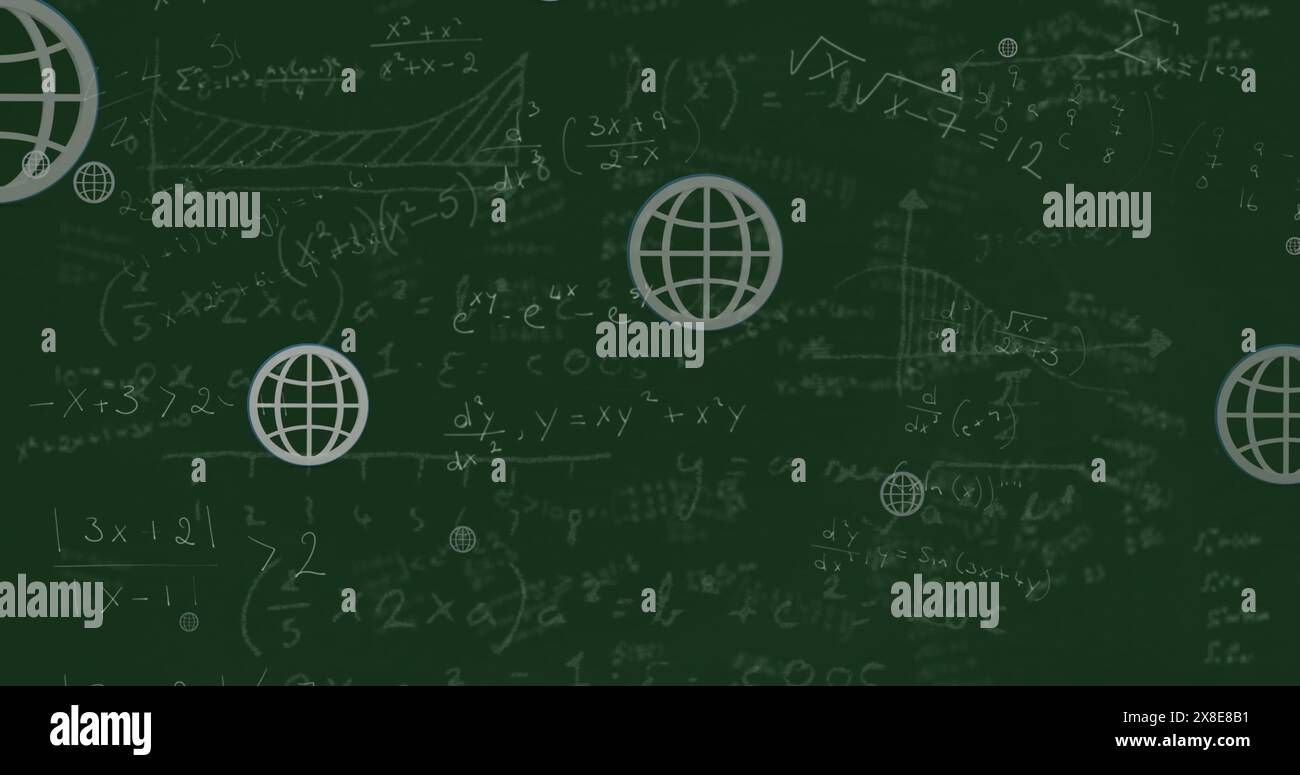 A school chalkboard displaying math equations and diagrams Stock Photo ...