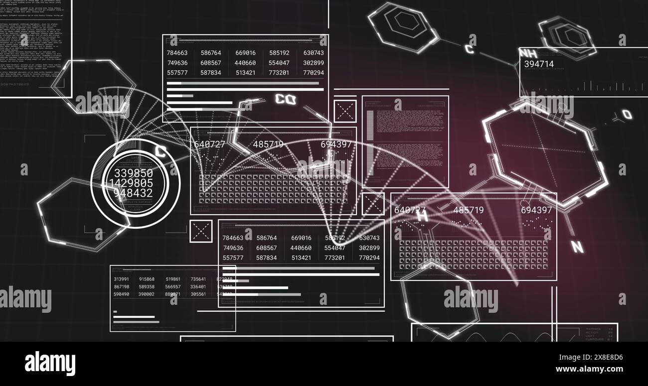 Image of dna strand, screens with data processing Stock Photo - Alamy