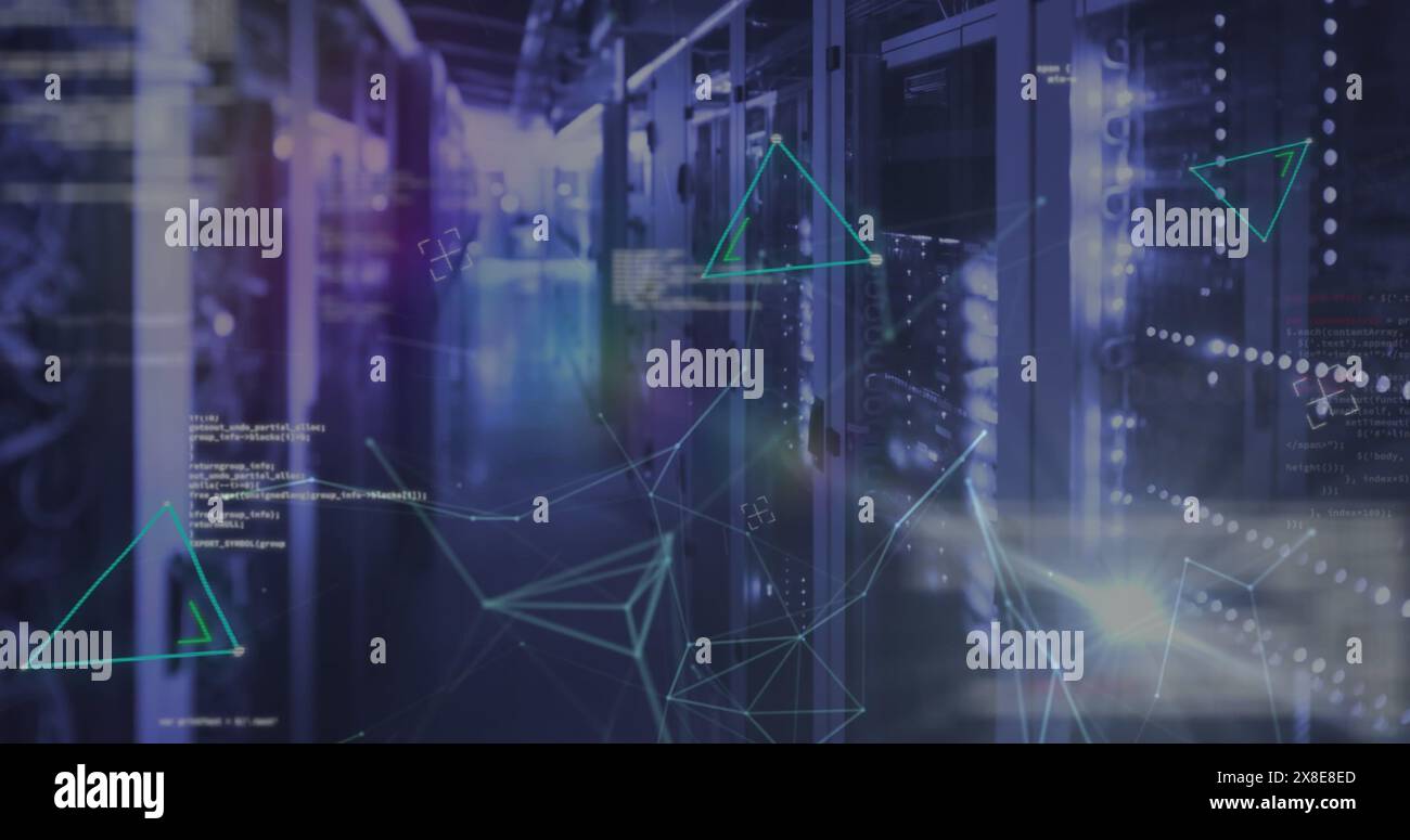 Image of data processing over shapes and server room Stock Photo - Alamy
