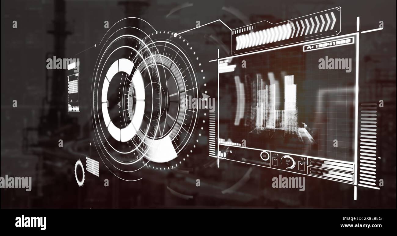 Image of interface with data processing against construction site Stock Photo - Alamy