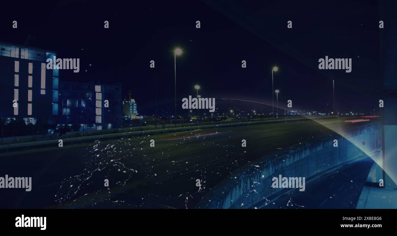 Image of 6g text and rotating globe over time-lapse of moving vehicles ...