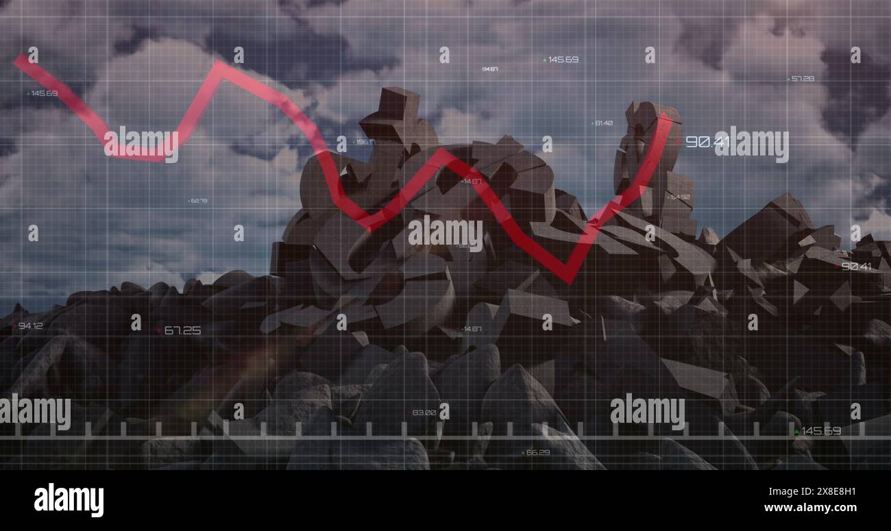 Image of data processing over broken dollar symbols and clouds Stock ...