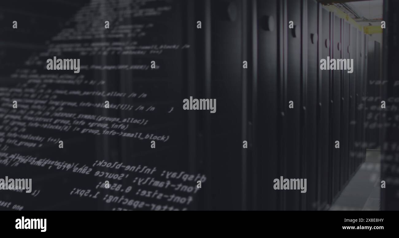 Image of data processing and white shapes over server room Stock Photo - Alamy