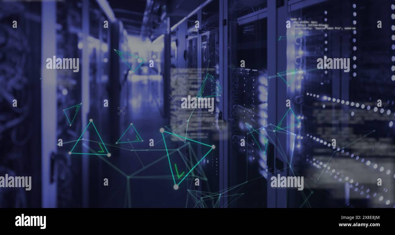 Image of data processing over shapes and server room Stock Photo - Alamy