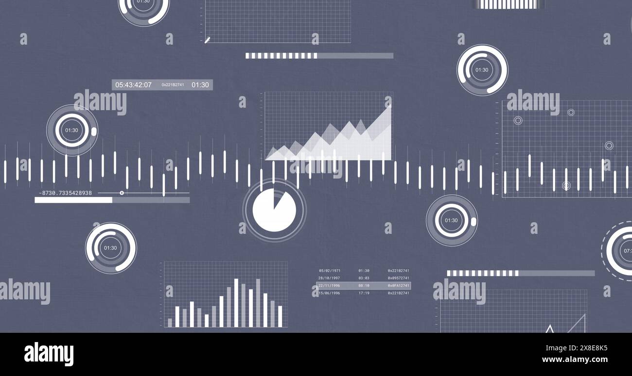 Image of interface with data processing against grey background Stock ...