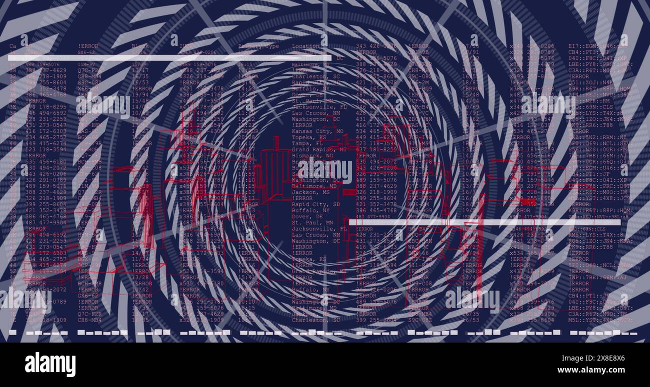 Image Of Circular Shapes In Seamless Pattern And 3d City Model And Data