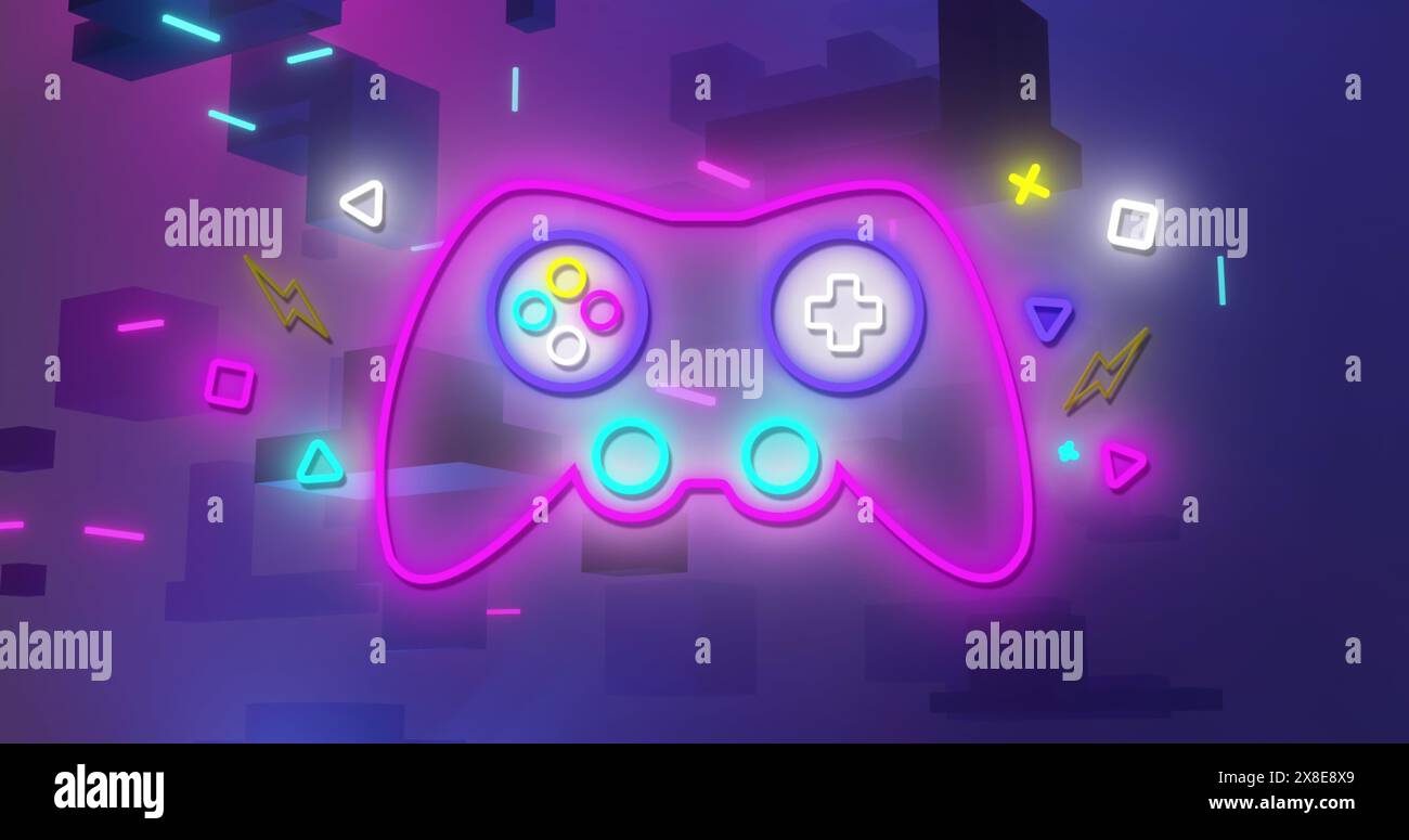 Image of image game pad icon over purple background Stock Photo - Alamy
