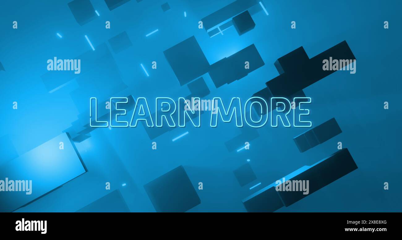 Image of learn more text over blue background Stock Photo - Alamy