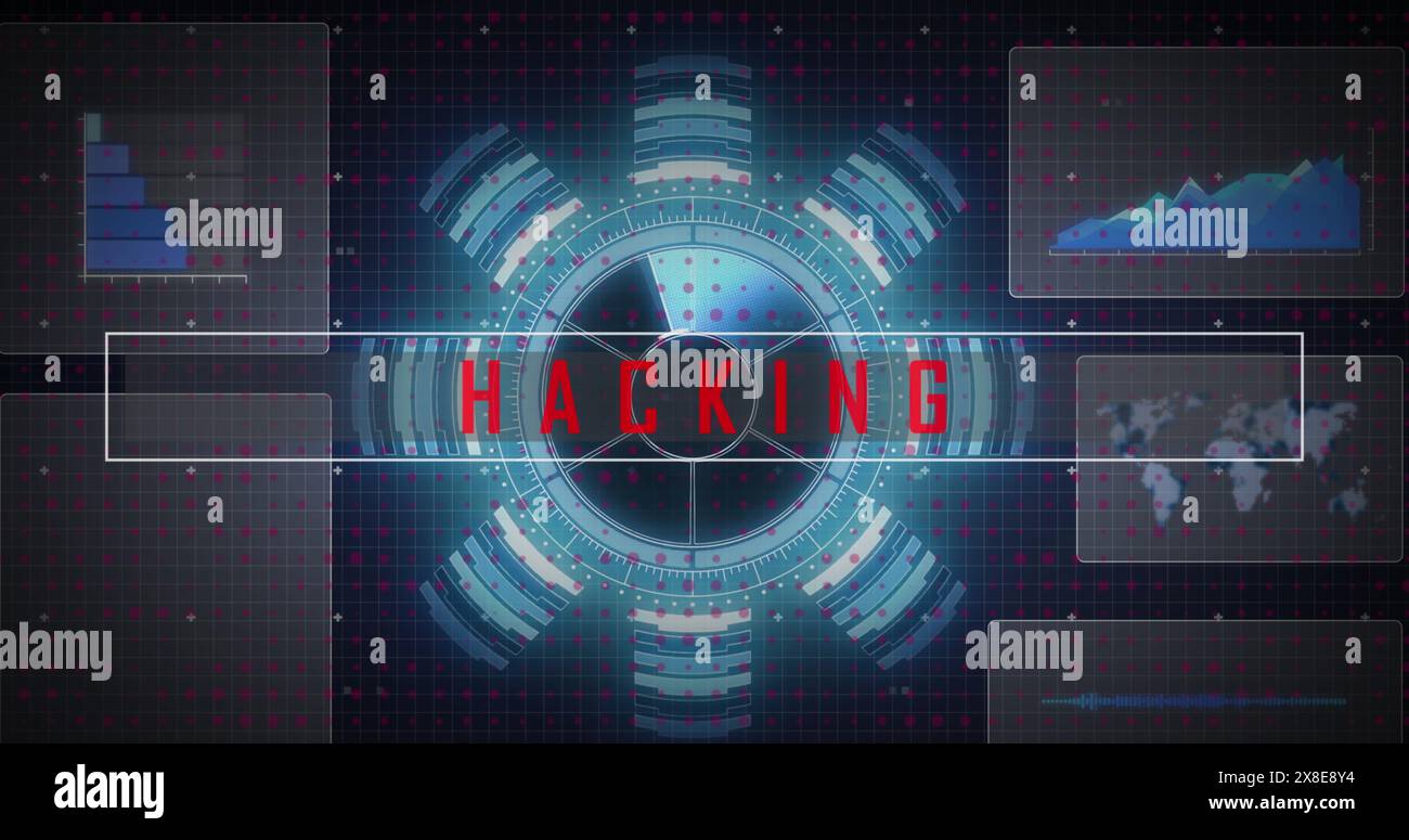 Image of hacking text, scope scanning and data processing Stock Photo - Alamy