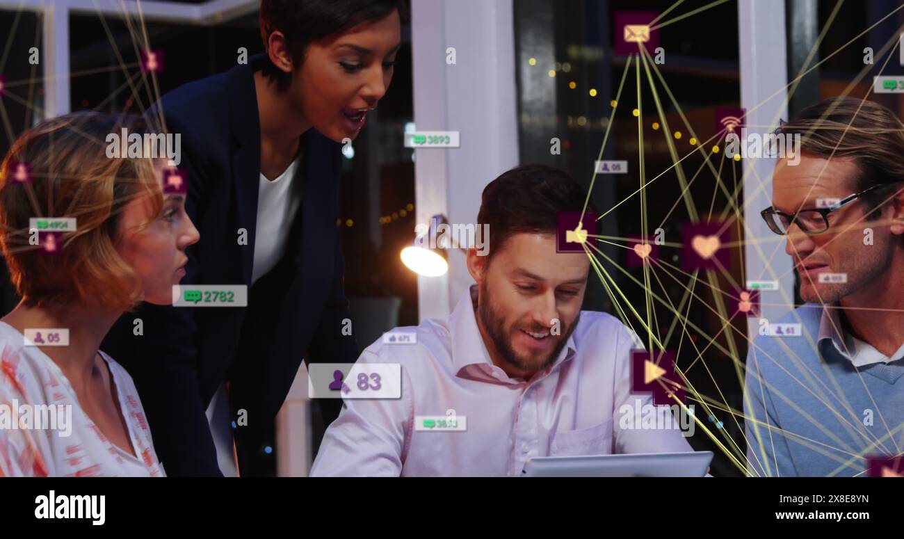 Digital globe spinning business team hi-res stock photography and ...