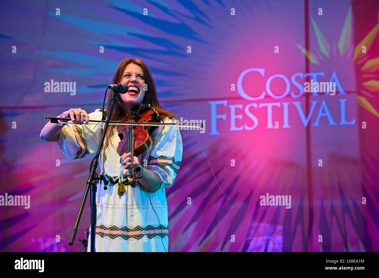 Folk singer, Bella Hardy playing fiddle, , Costa Music Festival, Ibiza ...