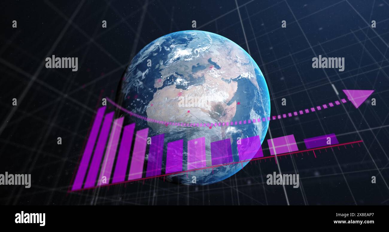 Image Of Statistics And Data Processing Over Globe Stock Photo Alamy