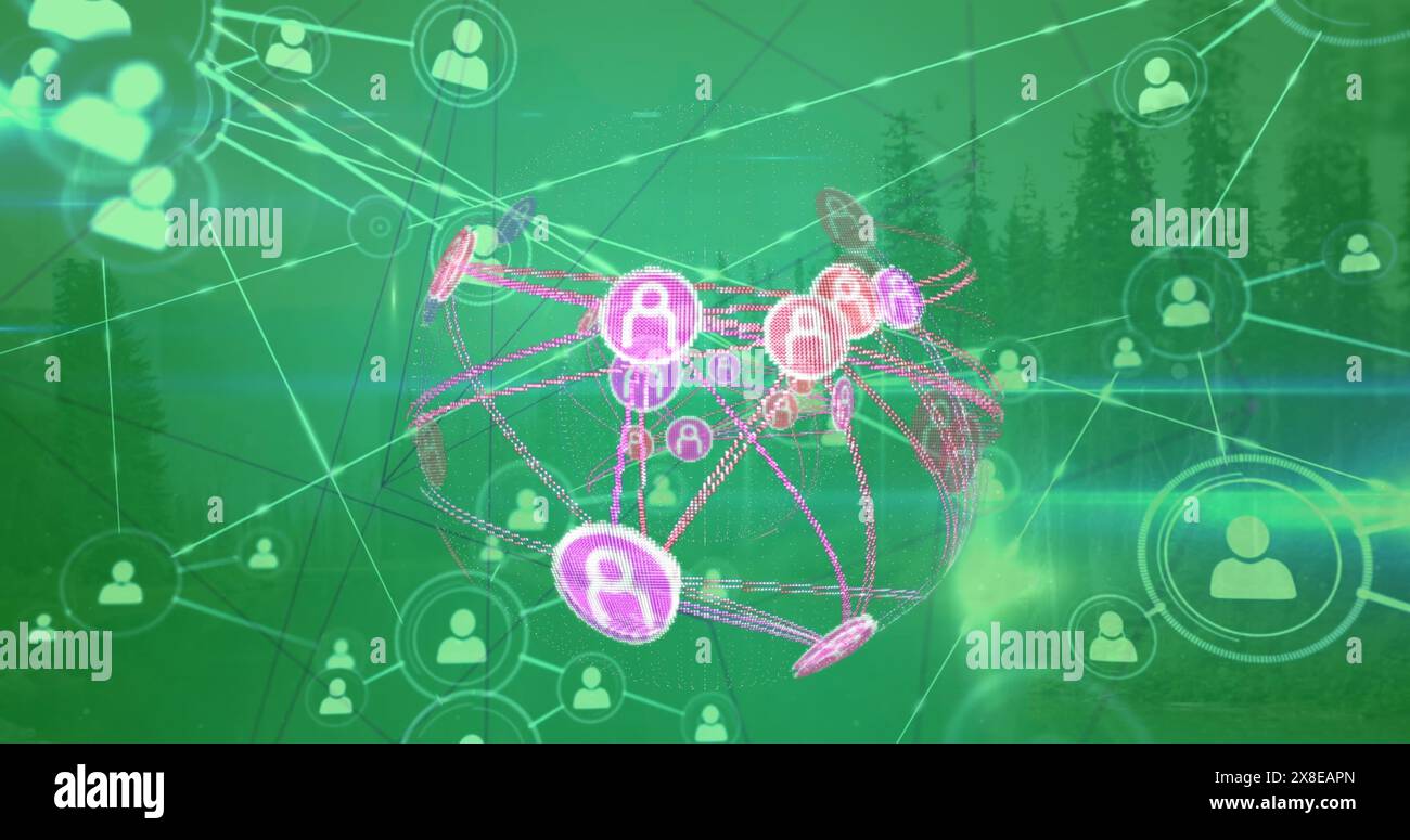 Image of connected icons forming globe aerial view of lake and forest ...