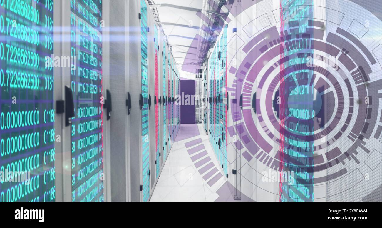 Image of arc reactor and changing numbers over data racks in server room Stock Photo - Alamy