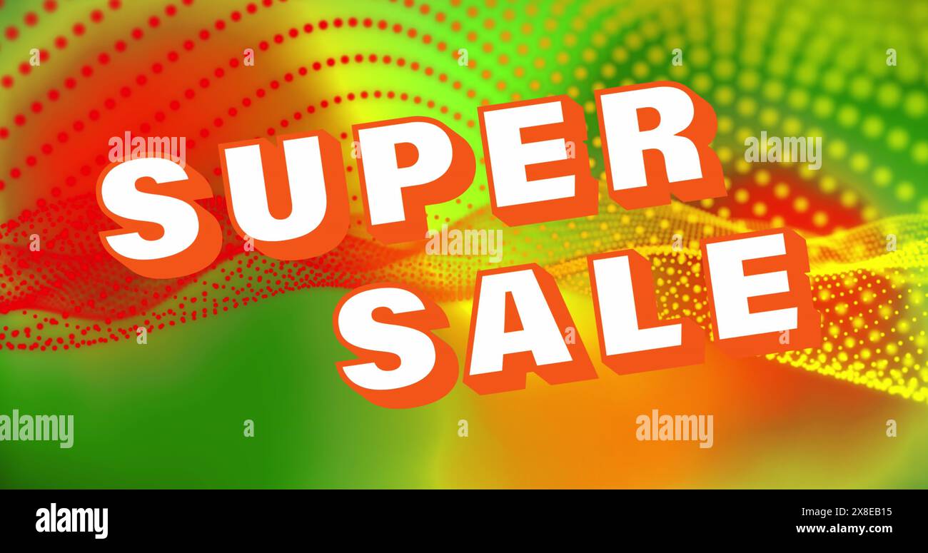 Bright colors and SUPER SALE text dominating on vivid red background ...
