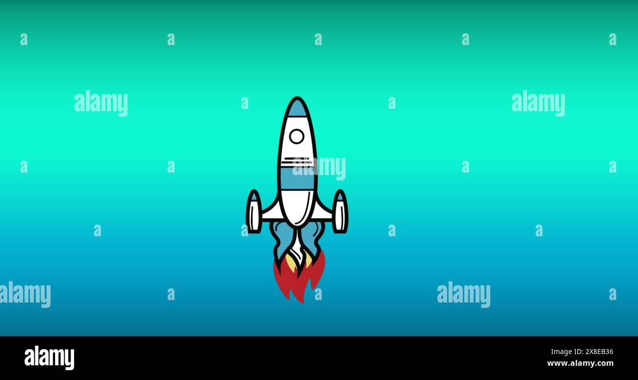 Rocket launching against blue and green gradient background Stock Photo ...