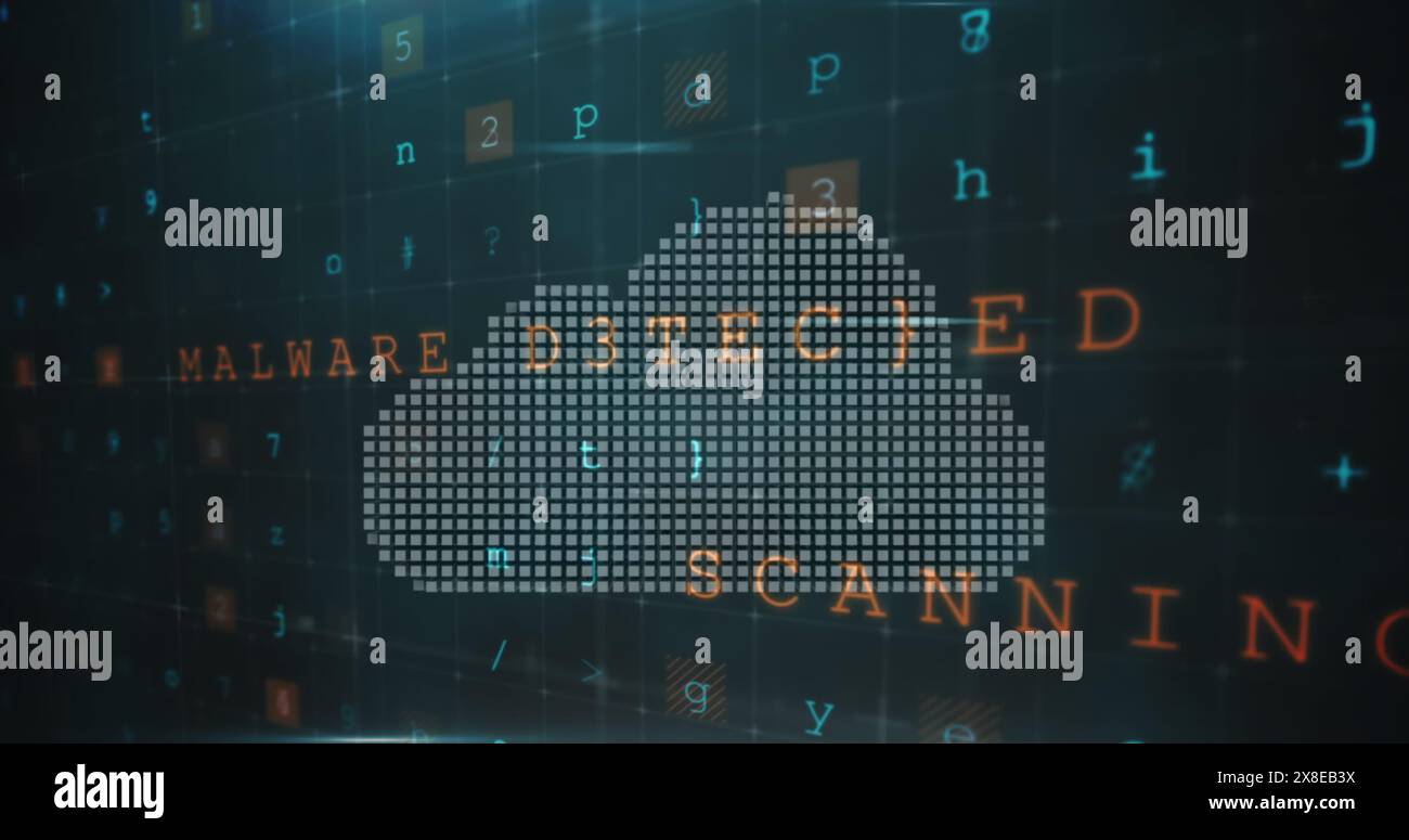 Digital screen displaying MALWARE DETECTED with scanning process in ...