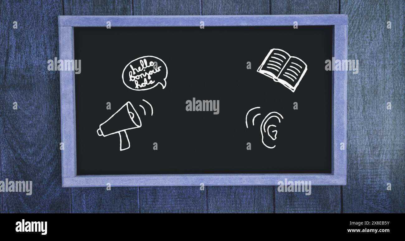 Chalk drawings on black background, featuring a book and megaphone ...