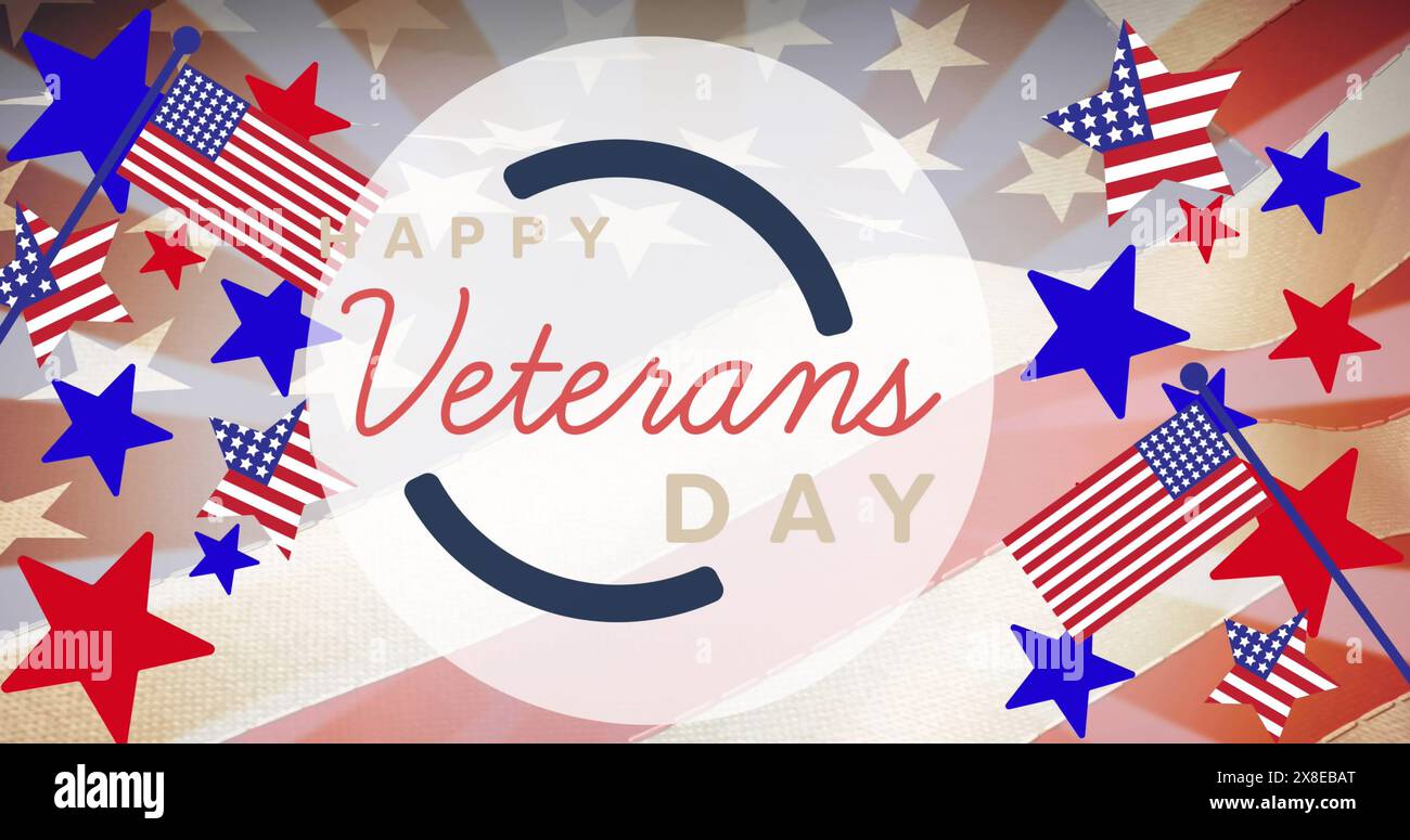 Happy Veterans Day text, surrounded by flags and stars, honoring ...