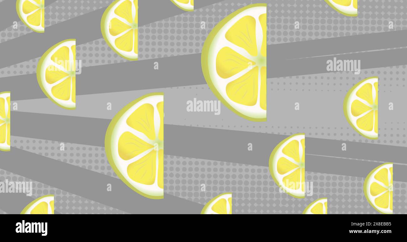 Lemon slices floating against striped gray background Stock Photo - Alamy