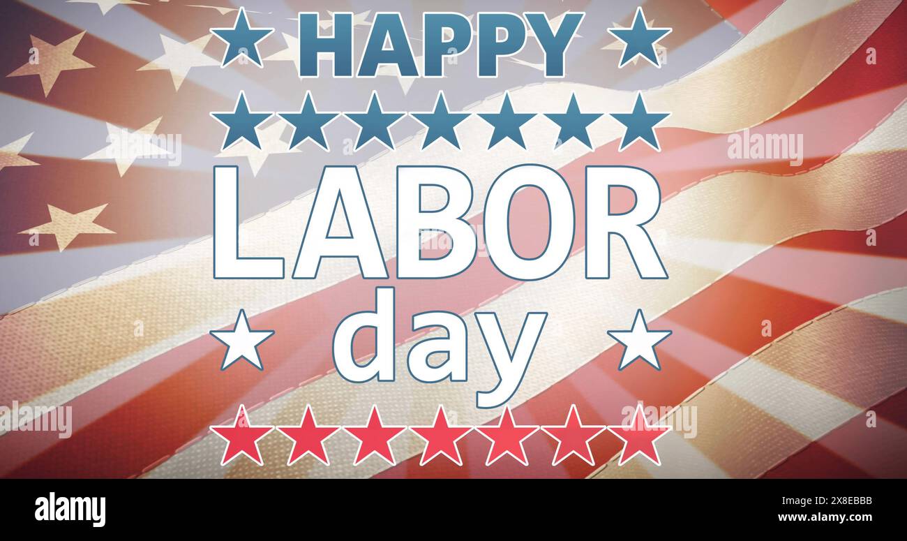 Labor Day greeting overlaying American flag, stars twinkling Stock ...