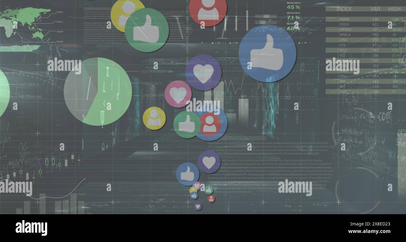 Two people analyze social media trends and metrics on screen, pointing ...