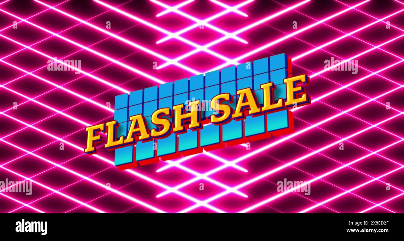 Neon lights forming grid, displaying FLASH SALE on a pink background ...