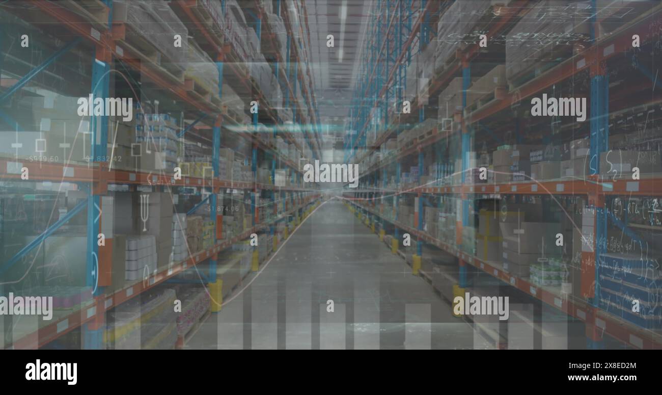 Rows of shelves in warehouse holding various boxes Stock Photo - Alamy