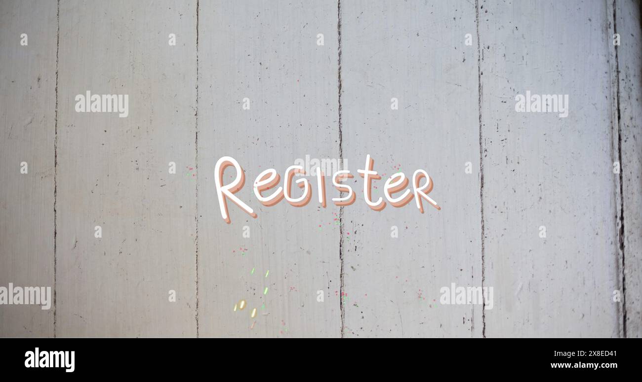 Neon sign reading Register glowing on white background Stock Photo - Alamy